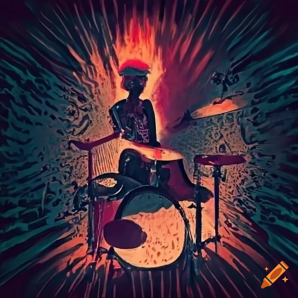 Abstract art of a punk rocker playing drums on Craiyon