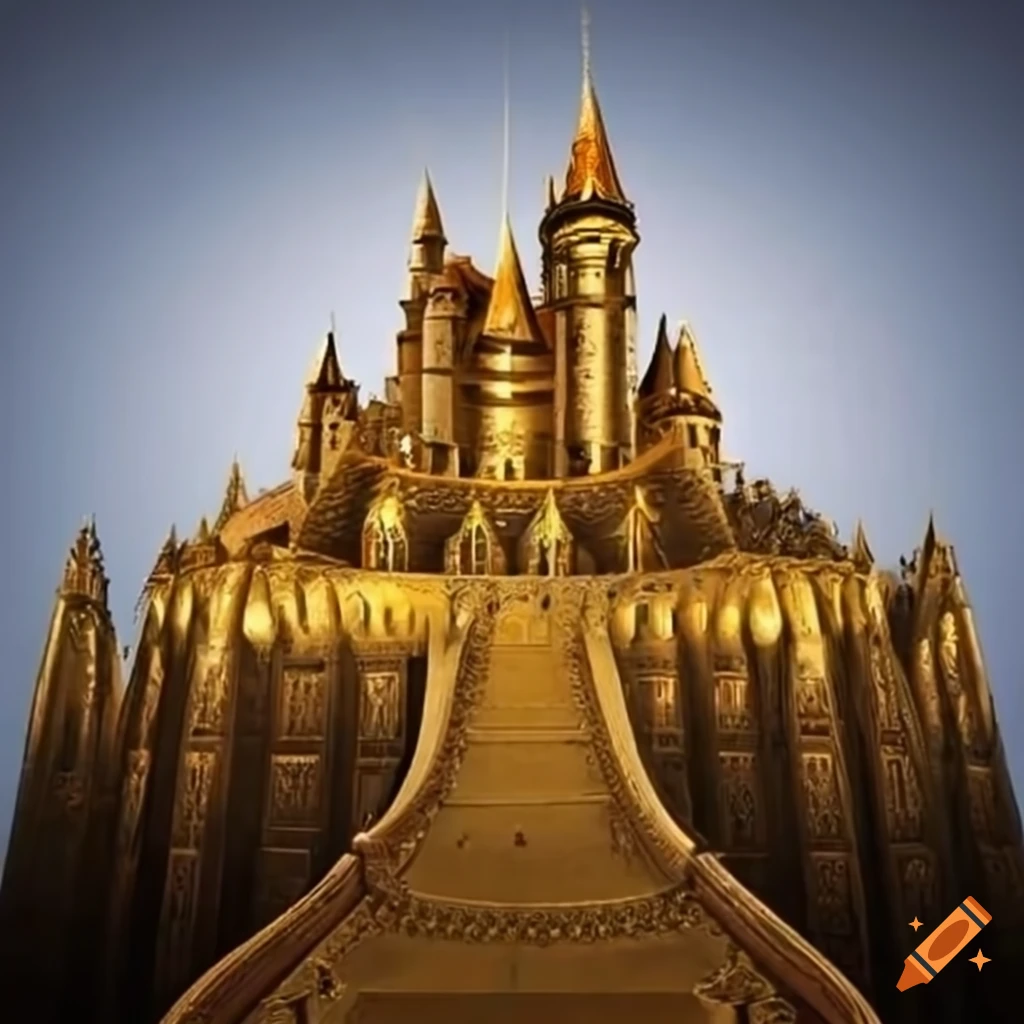 Huge castle made of gold and marble surpassing mountains on Craiyon