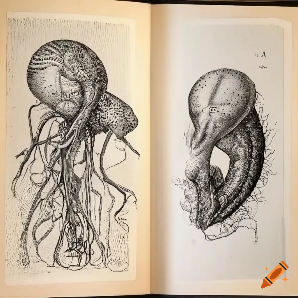 Surreal ink and pencil anatomical drawing of cephalopods on Craiyon