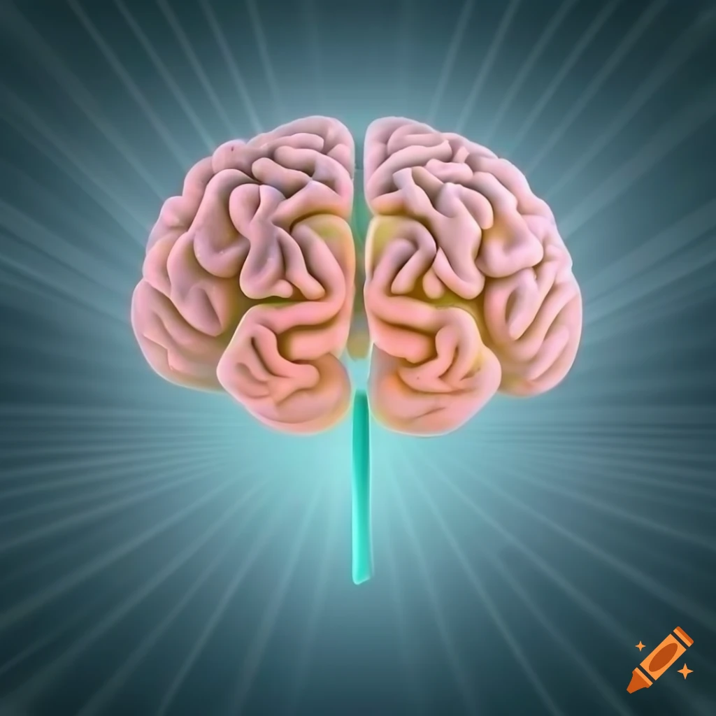 Close-up of a complex brain beneath sunlight rays on Craiyon