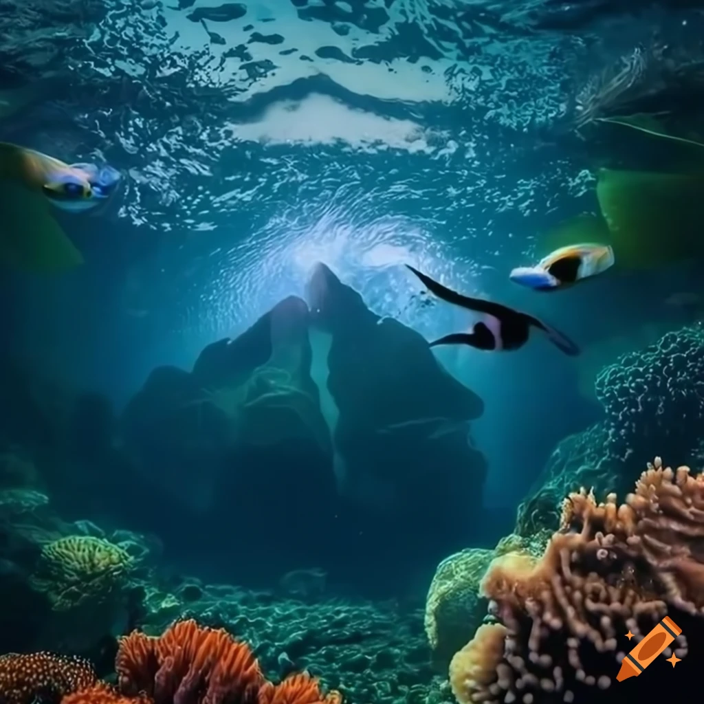Enchanted underwater realm with vibrant fish and intricate coral in a ...