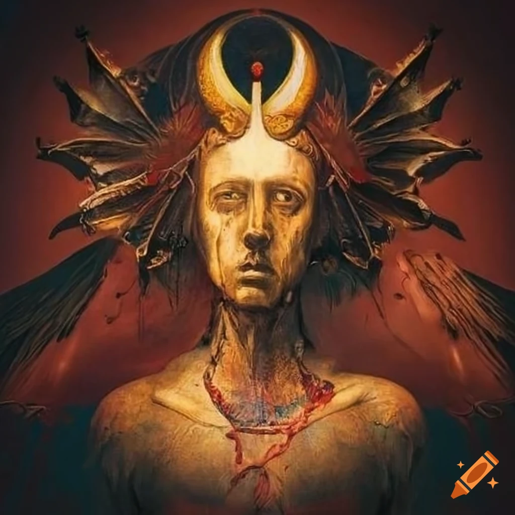 Symbolic artwork of sir michael conversing with satan on Craiyon