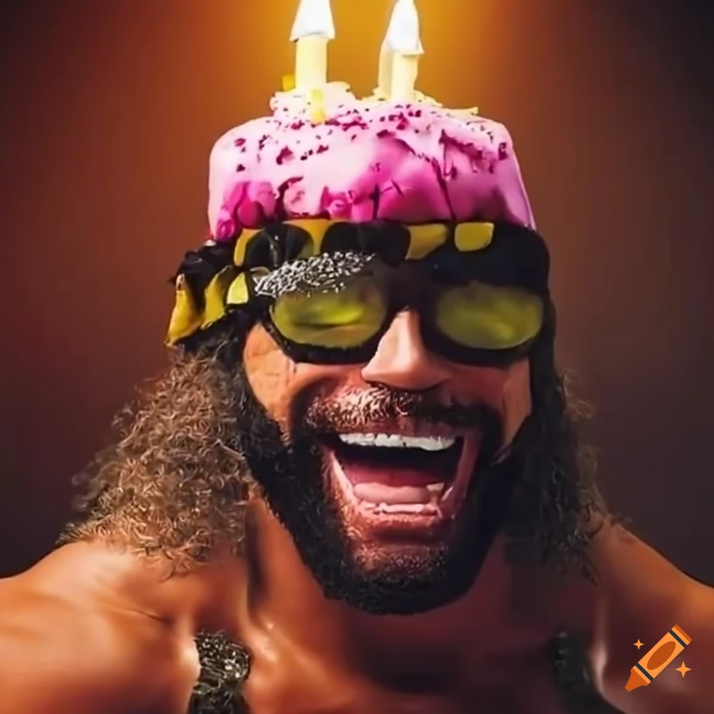 Macho man randy savage baking a birthday cake on Craiyon