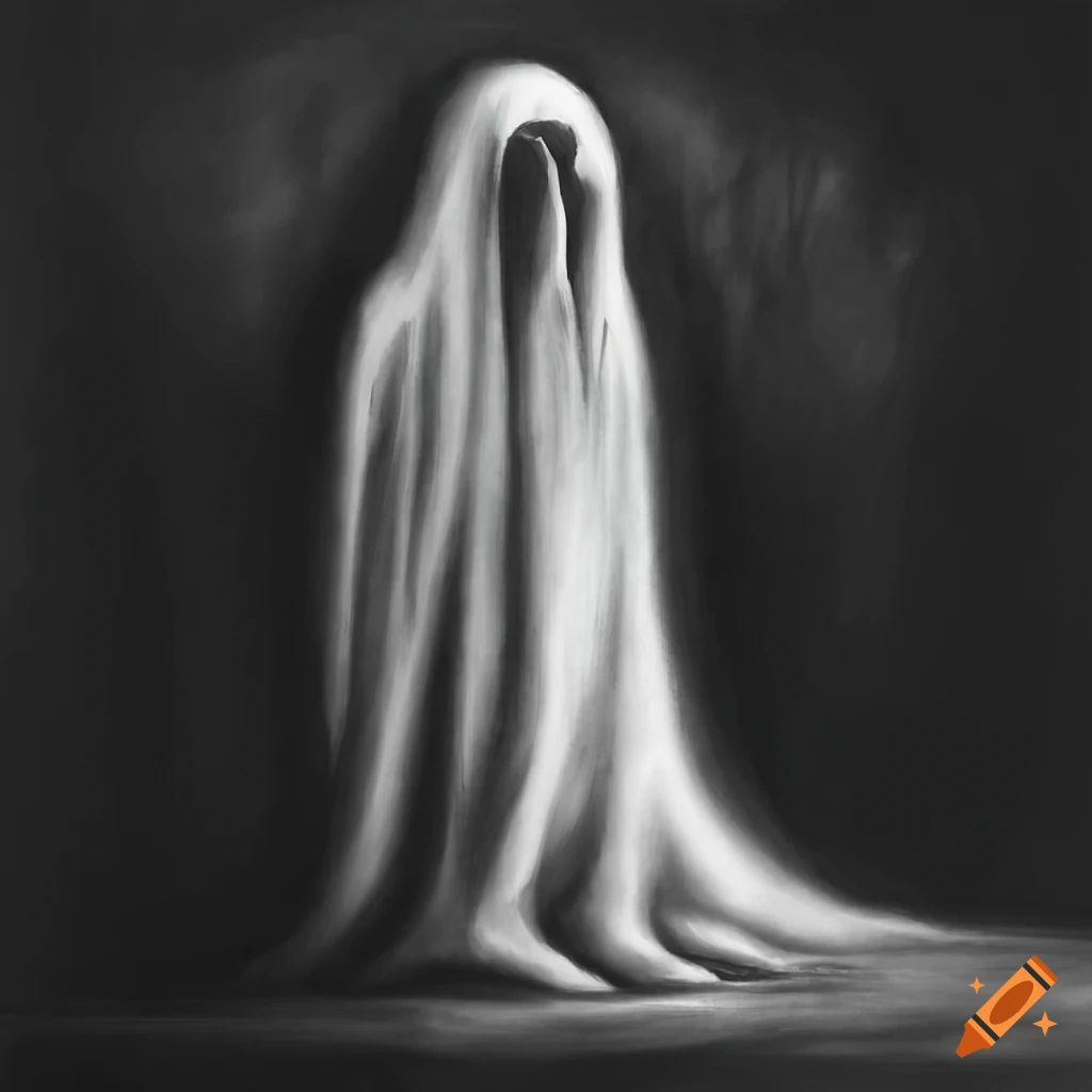 Awe-inspiring full body charcoal drawing of a ghost on Craiyon