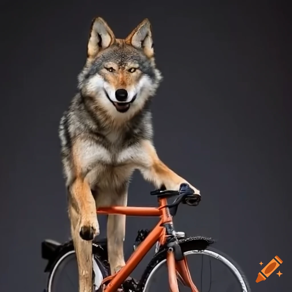 Wolf riding a bike on Craiyon