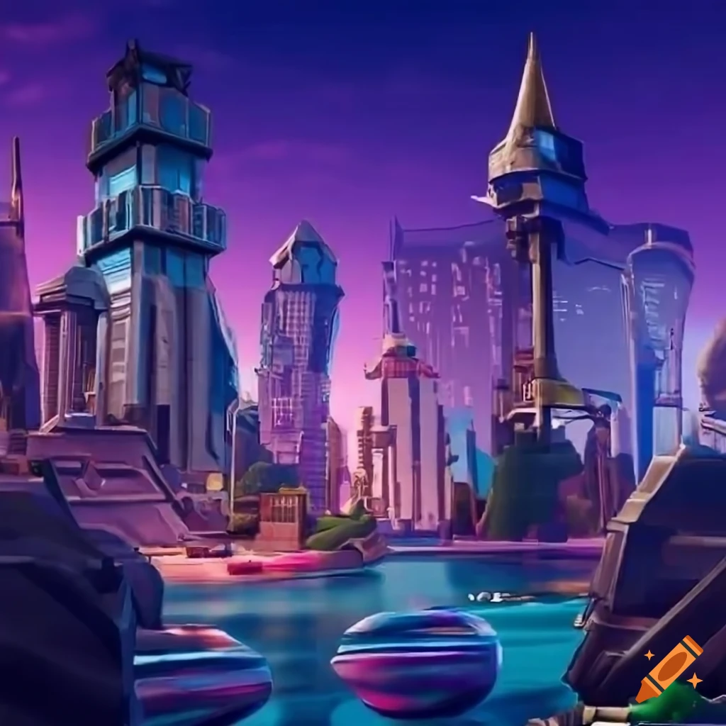 Futuristic buildings collage inspired by fortnite on Craiyon
