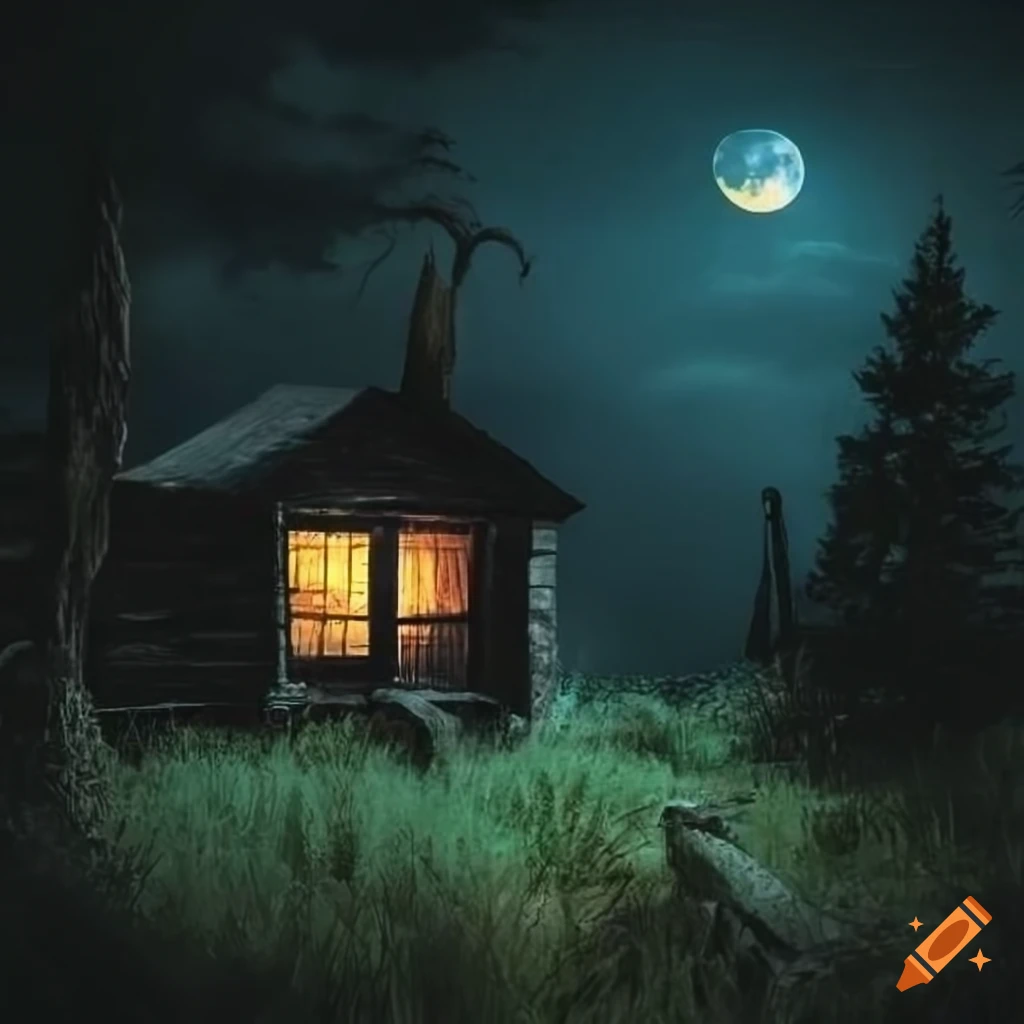 Dark cabin hidden in tall grass with a 1930s car parked outside under ...