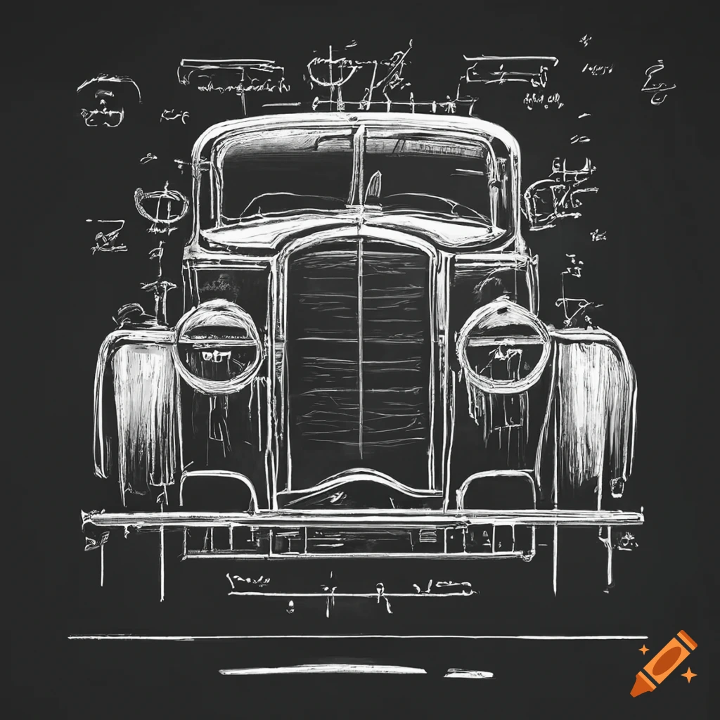 Detailed vintage car patent charcoal pencil drawing on Craiyon
