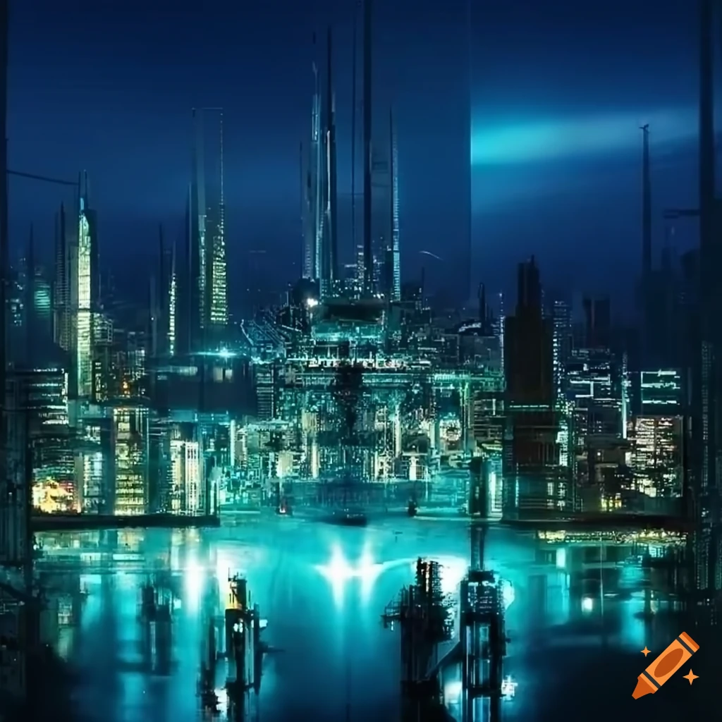 Cybernetic metropolis of the post-apocalyptic era with towering ...