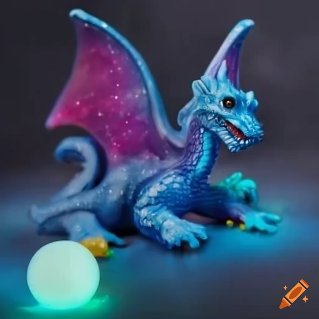 Miniature dragon with glowing orb in outer space surrounded by galaxy ...