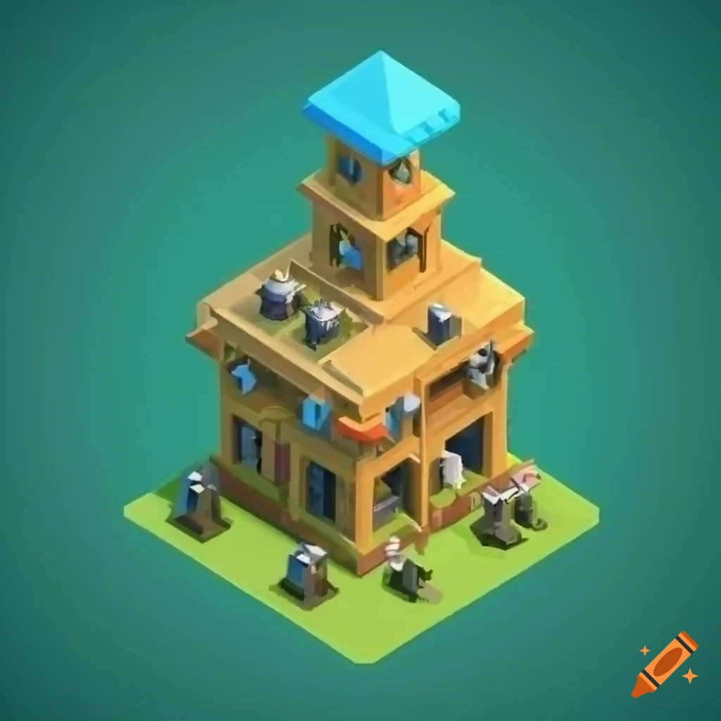 Polygonal isometric town hall building inspired by clash of clans on ...