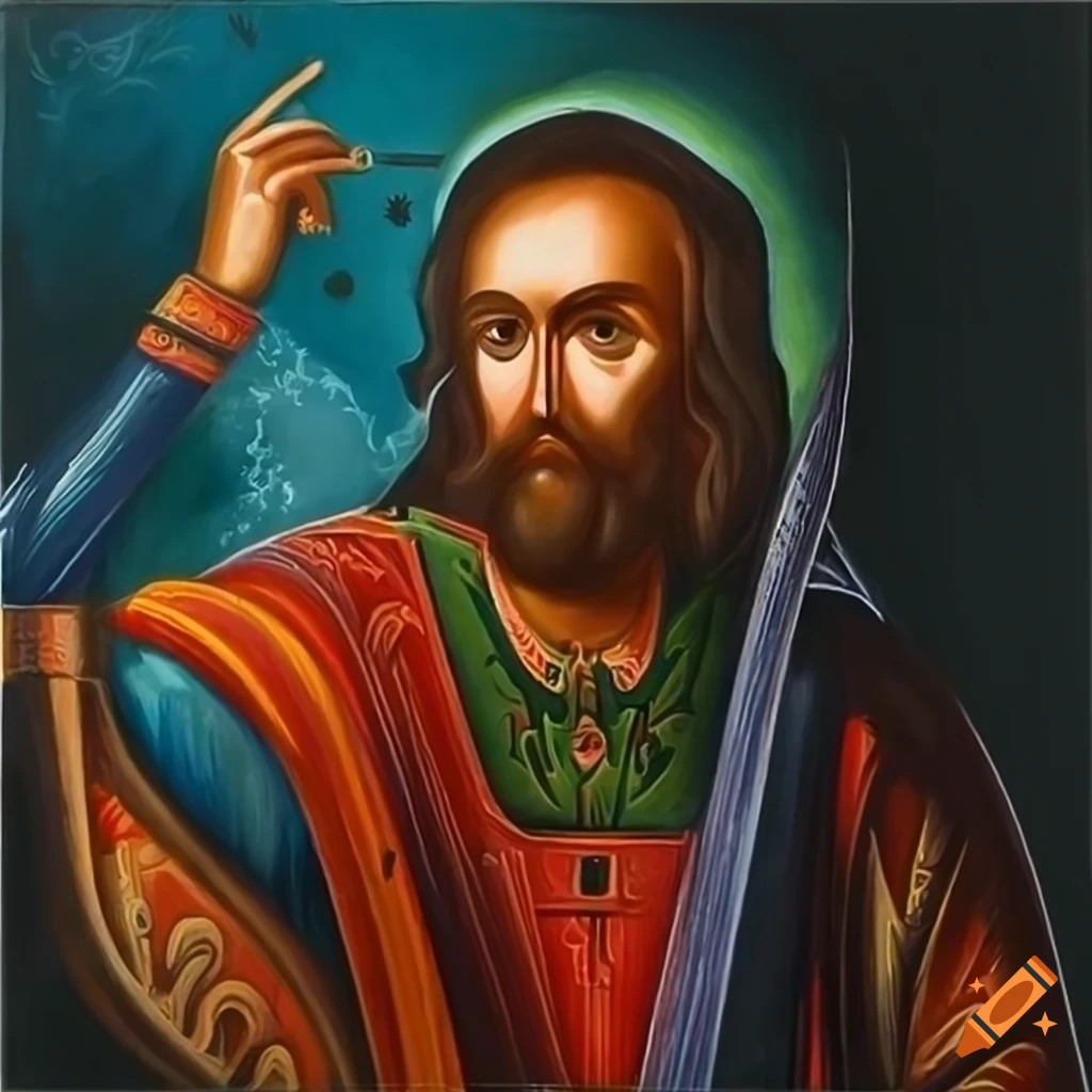 Orthodox church icon painting of russian folk hero sadko on Craiyon