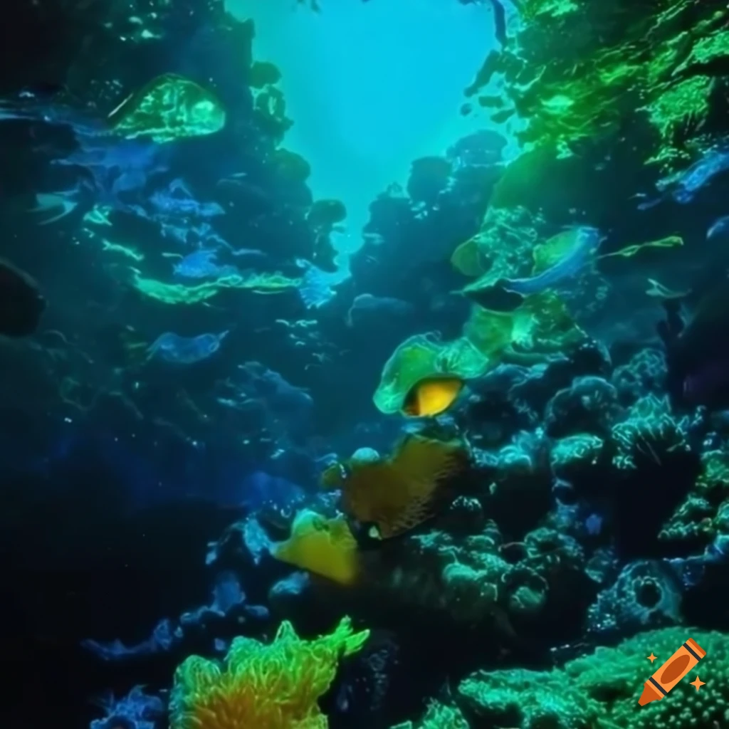 Underwater tapestry of vibrant fish, coral, and mythical creatures with ...