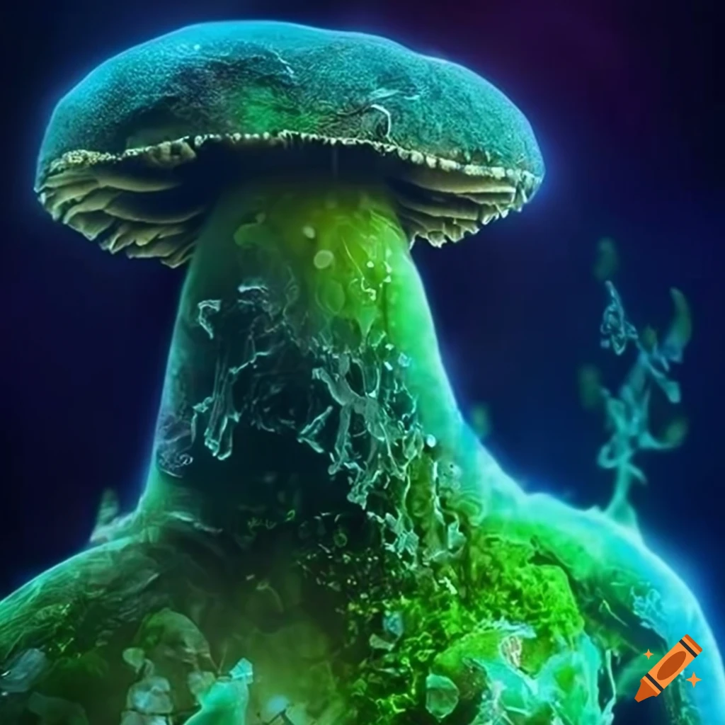 Glowing biopunk cityscape with plants, mushrooms, and mythical ... Glowing biopunk cityscape with plants, mushrooms, and mythical ...