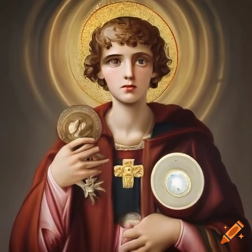 Artwork of st. tarcisius holding the blessed sacrament on Craiyon