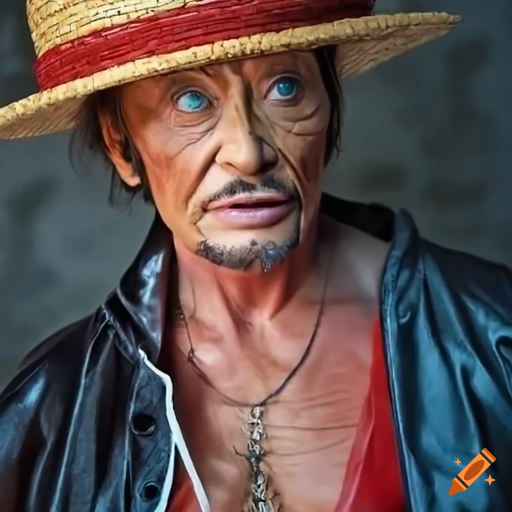 Celebrity Johnny Hallyday in Luffy cosplay from One Piece with a straw ...