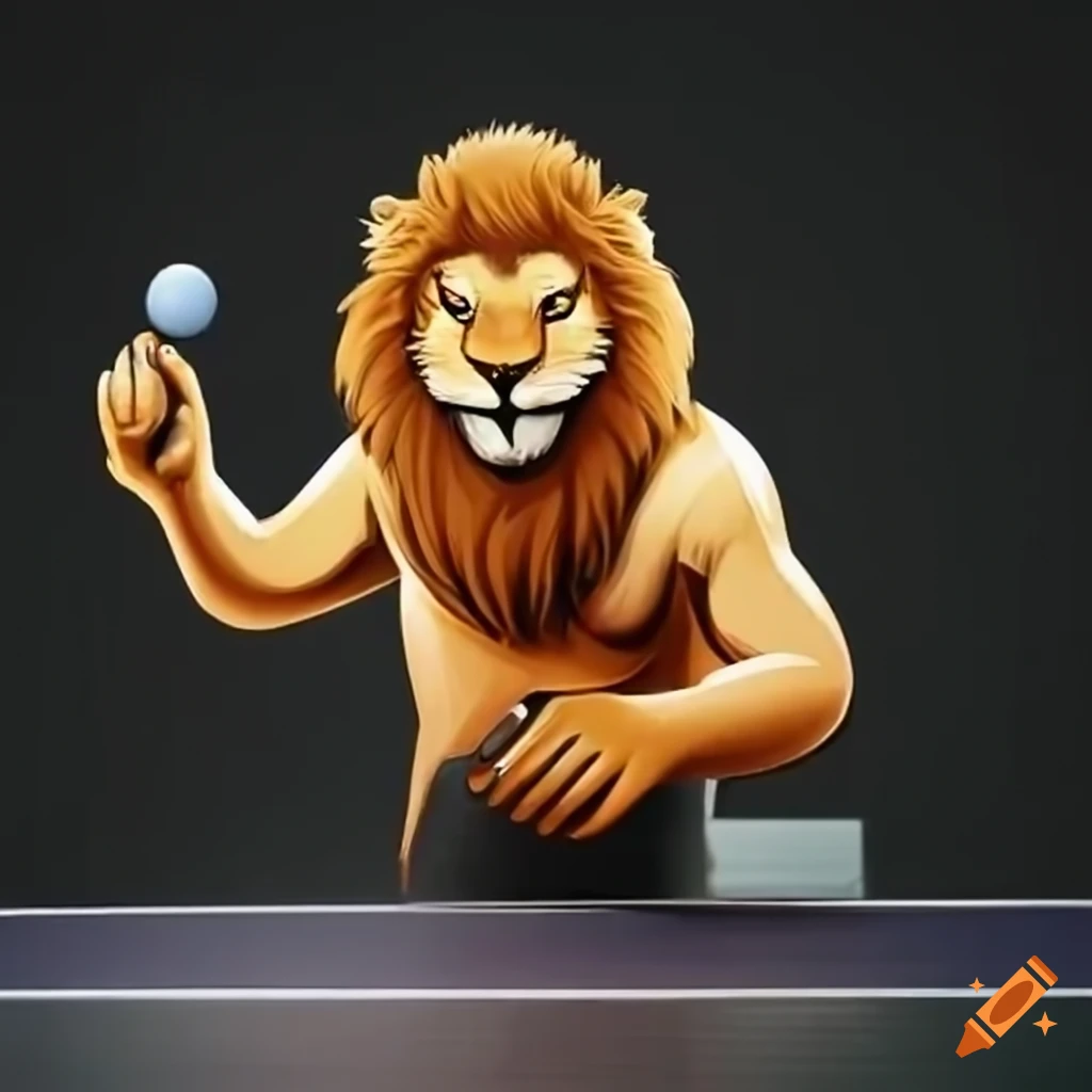Lion mascot playing table tennis on Craiyon