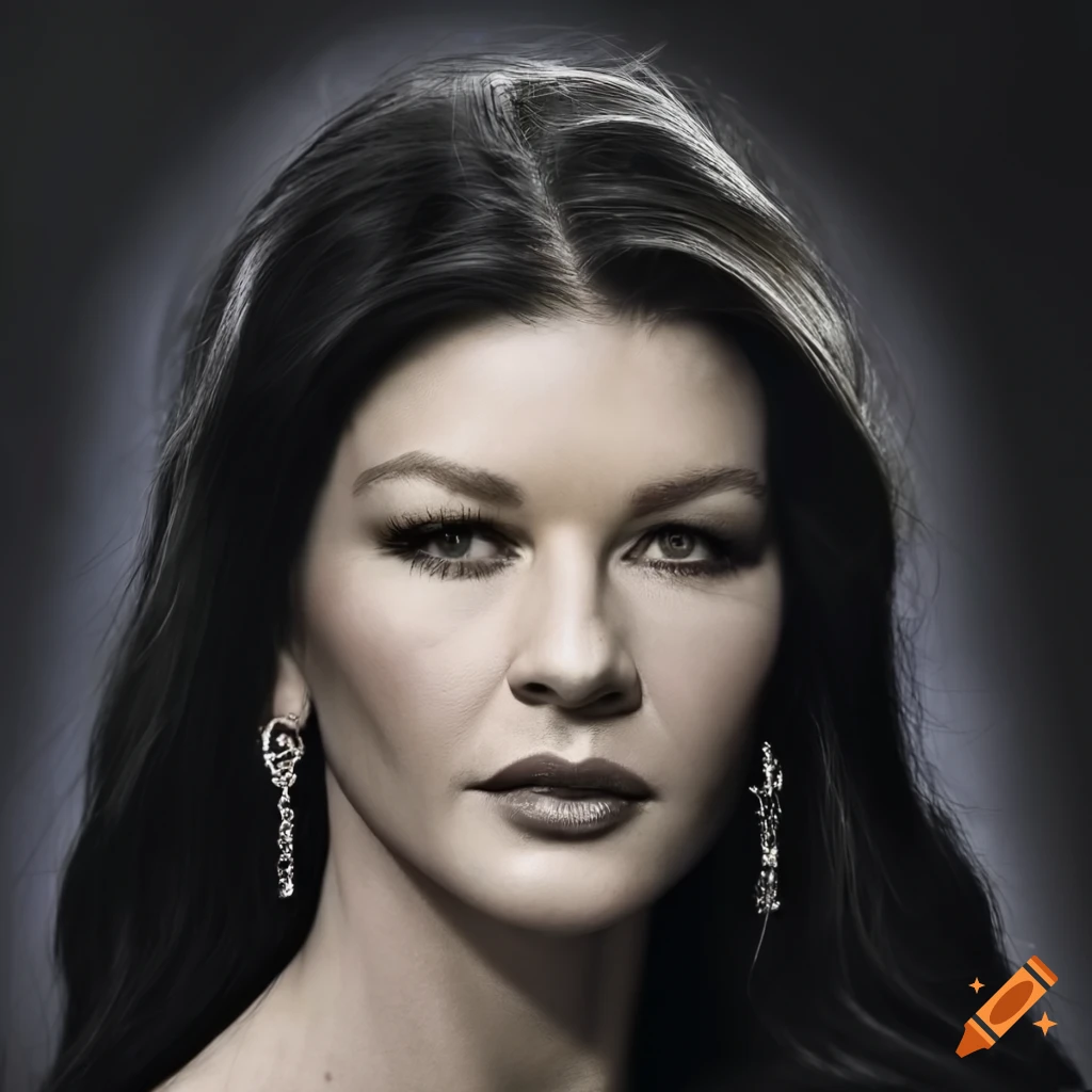 Portrait of Catherine Zeta Jones with distinctive facial features and ...