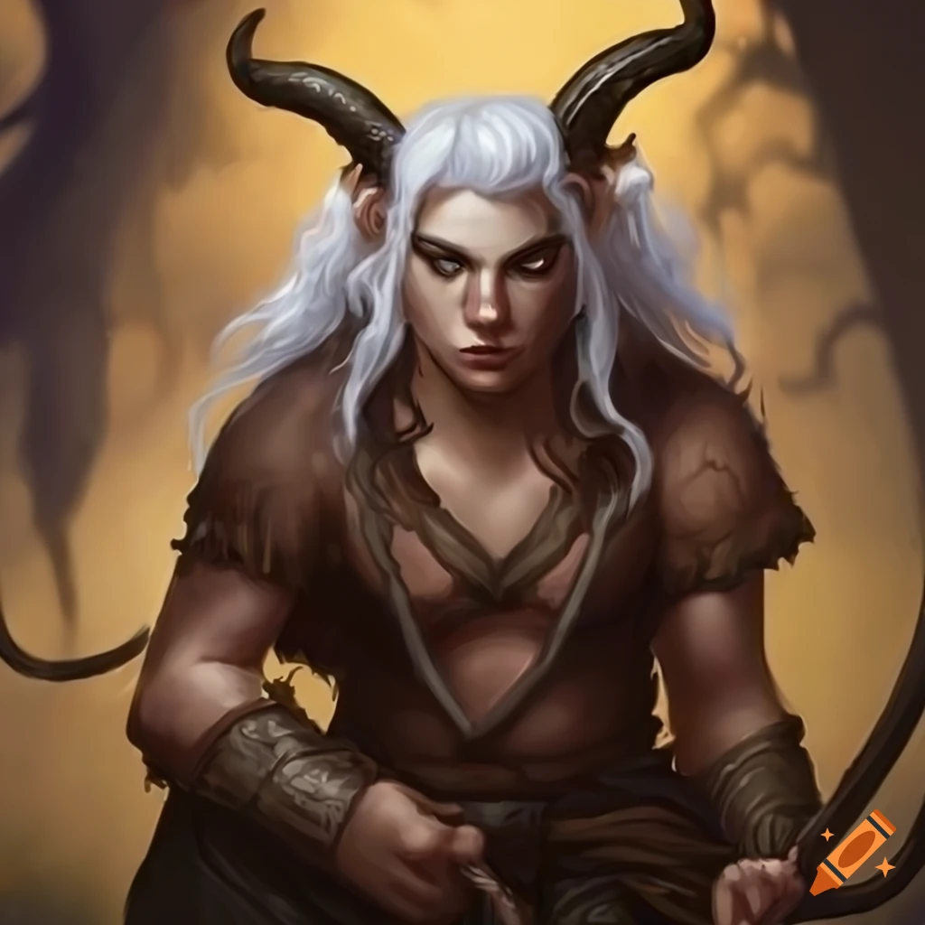 Attractive male satyr with long white hair and symmetrical horns in a ...