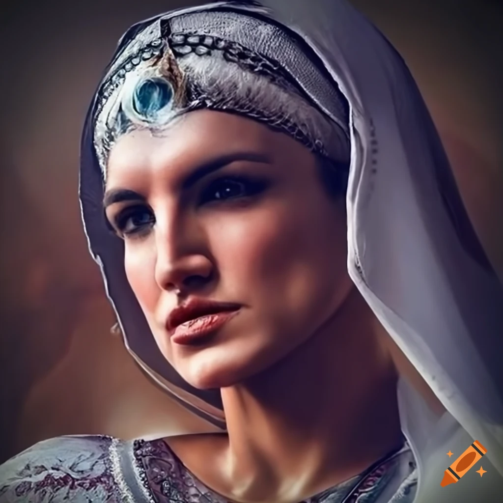 Portrait of a woman with striking, cherubic symmetrical features and ...