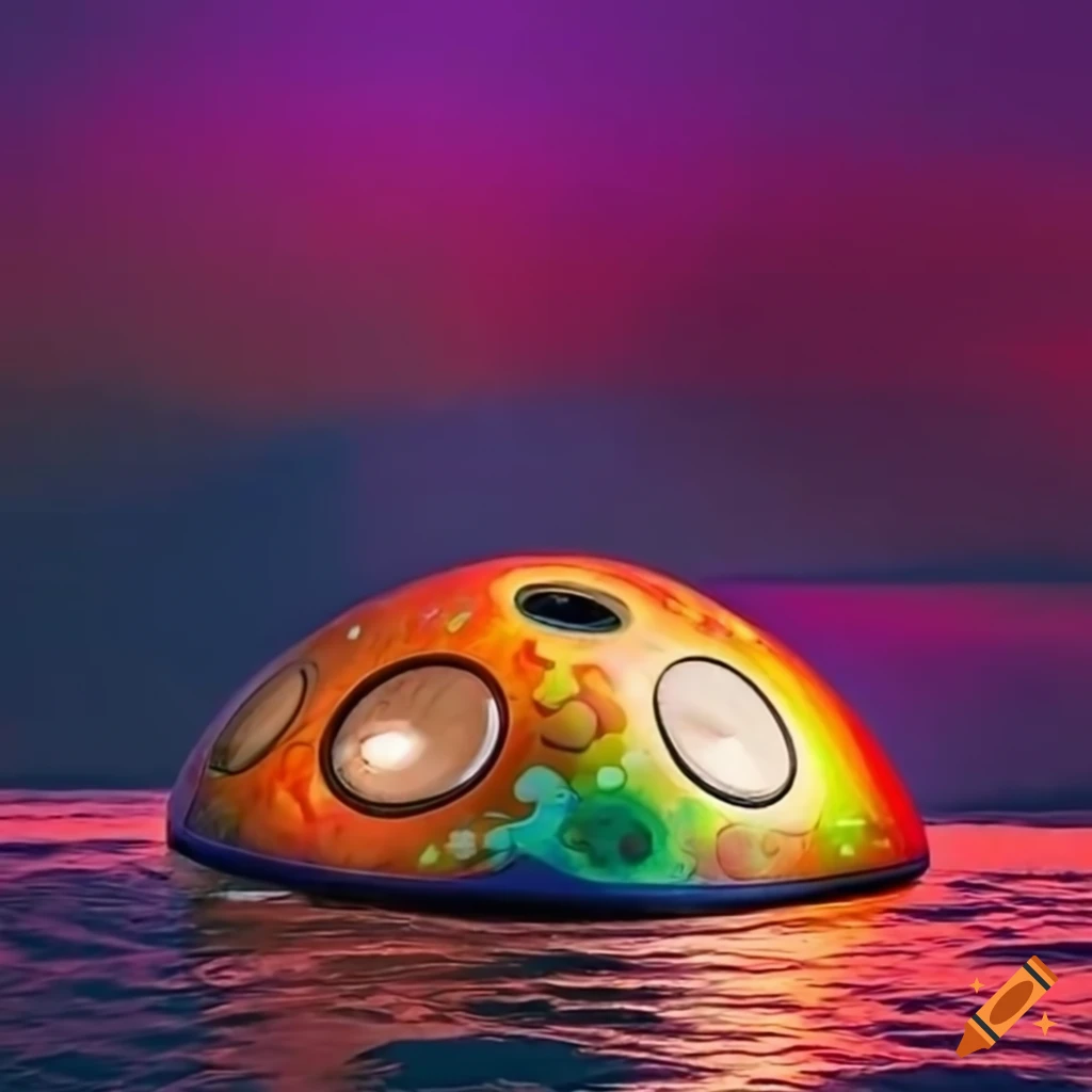 Artistic handpan performance on a cabin cruiser in vivid colors on Craiyon