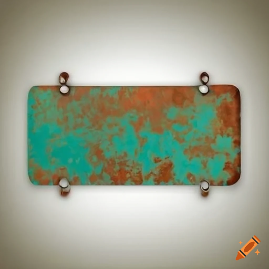 Green patina oxidized copper metal name plate on Craiyon