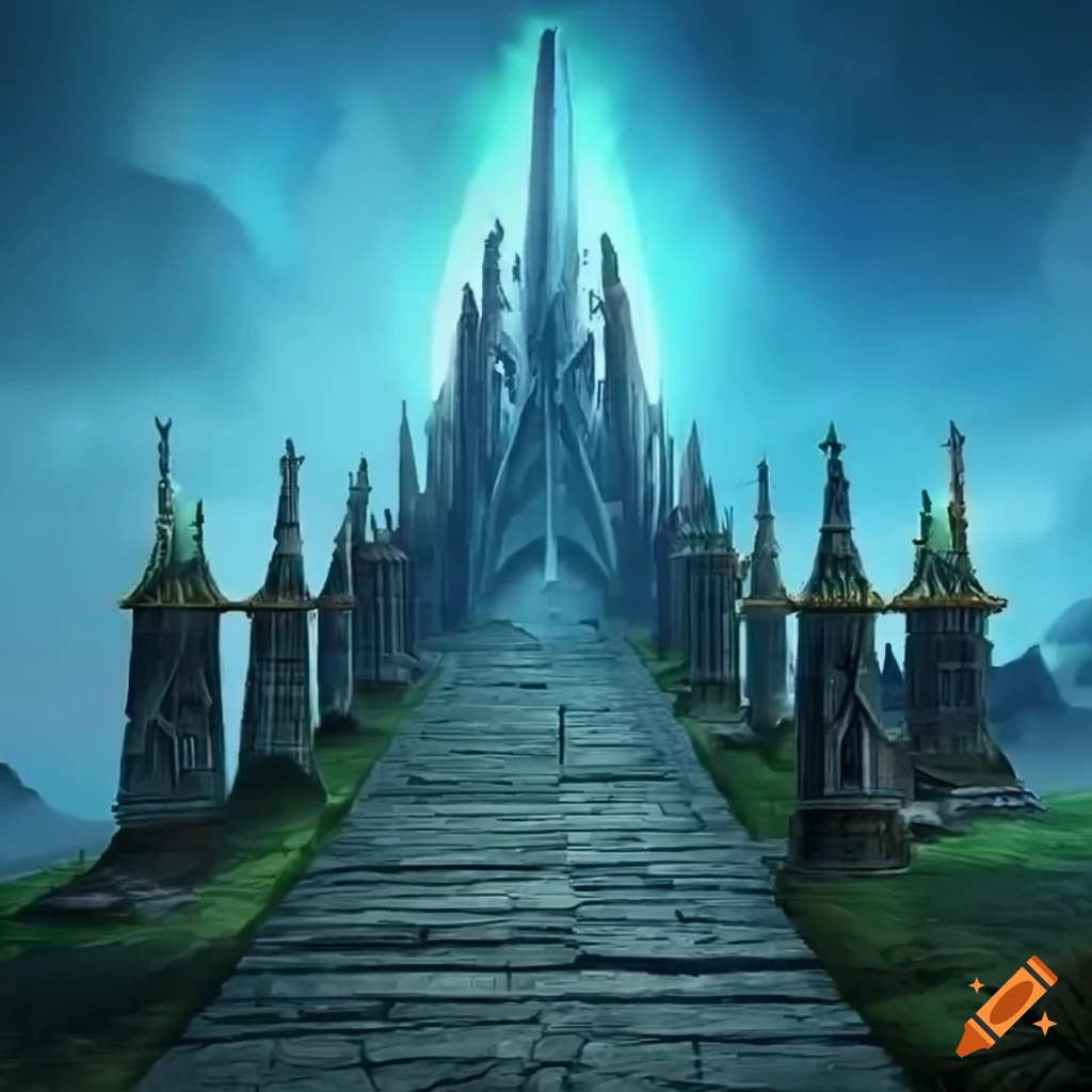 Path leading to futuristic elven citadel on Craiyon
