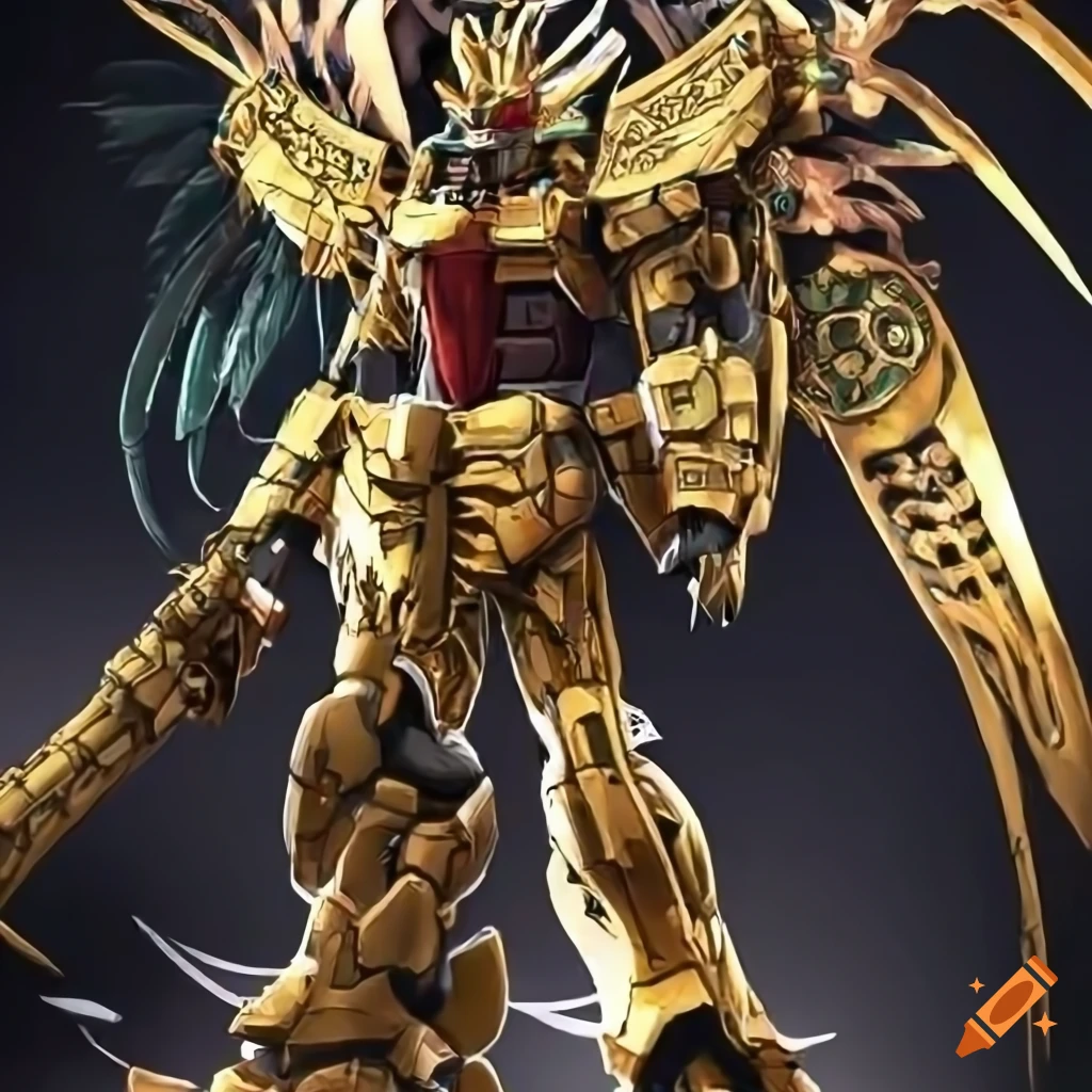 Anime mecha with aztec design and golden skeleton in armor on Craiyon