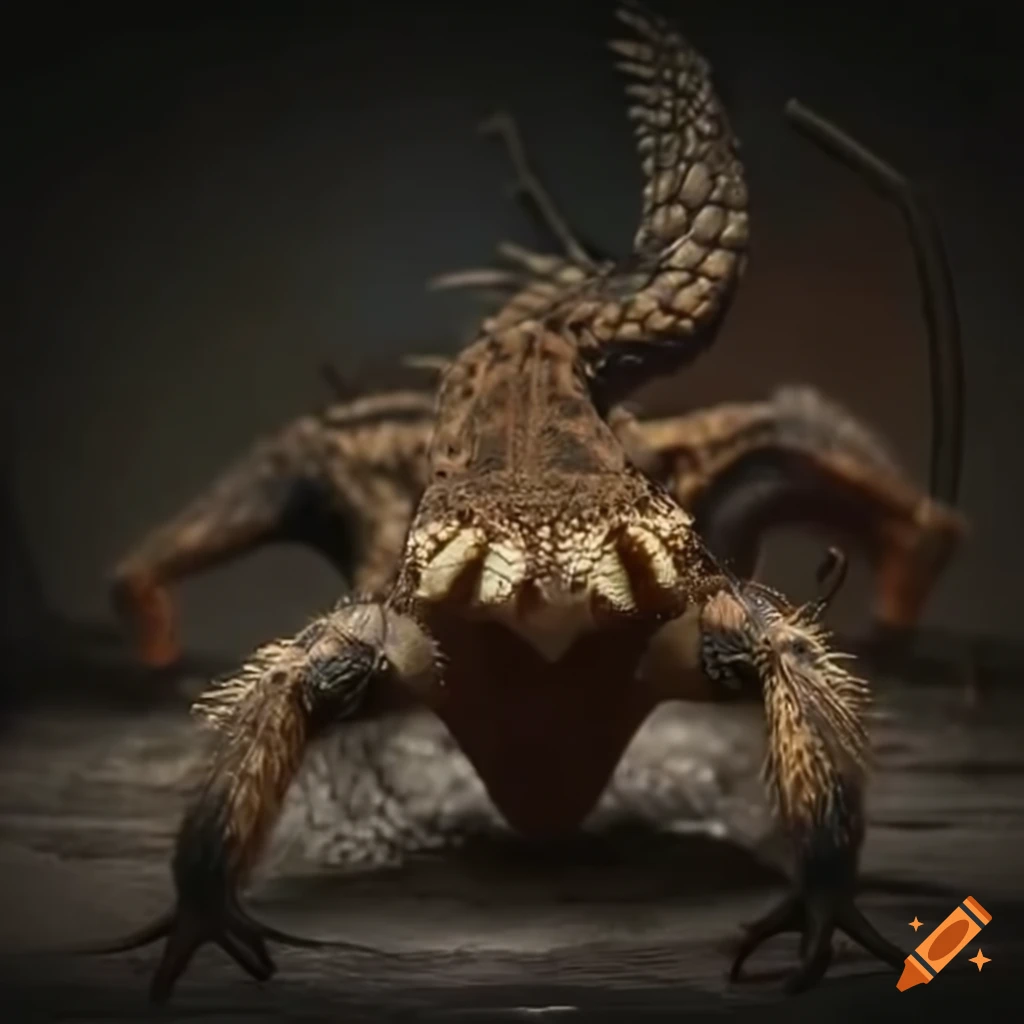 Bizarre monster with spider-like features, multiple eyes, tails, legs ...