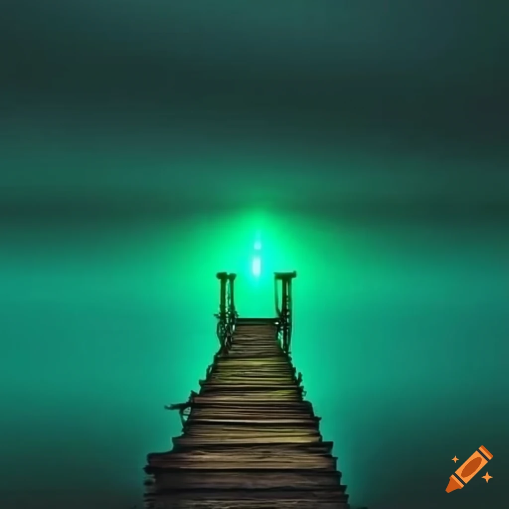 Green light at end of dock symbolizing unattainable dreams, surrounded ...