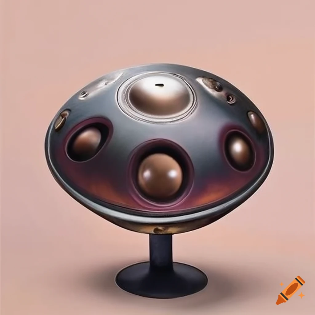 Unique metal handpan instrument shaped like a ufo on Craiyon