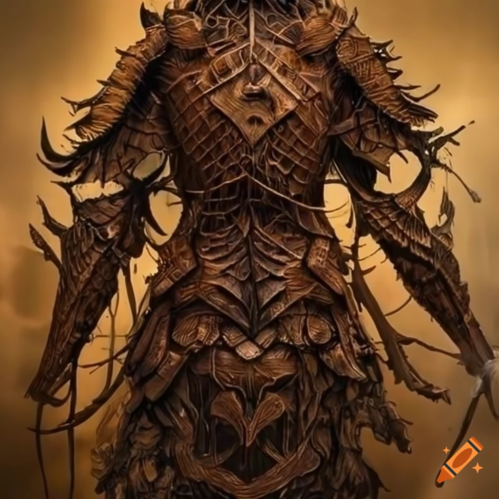 Intricate wooden armor inspired by nature on Craiyon