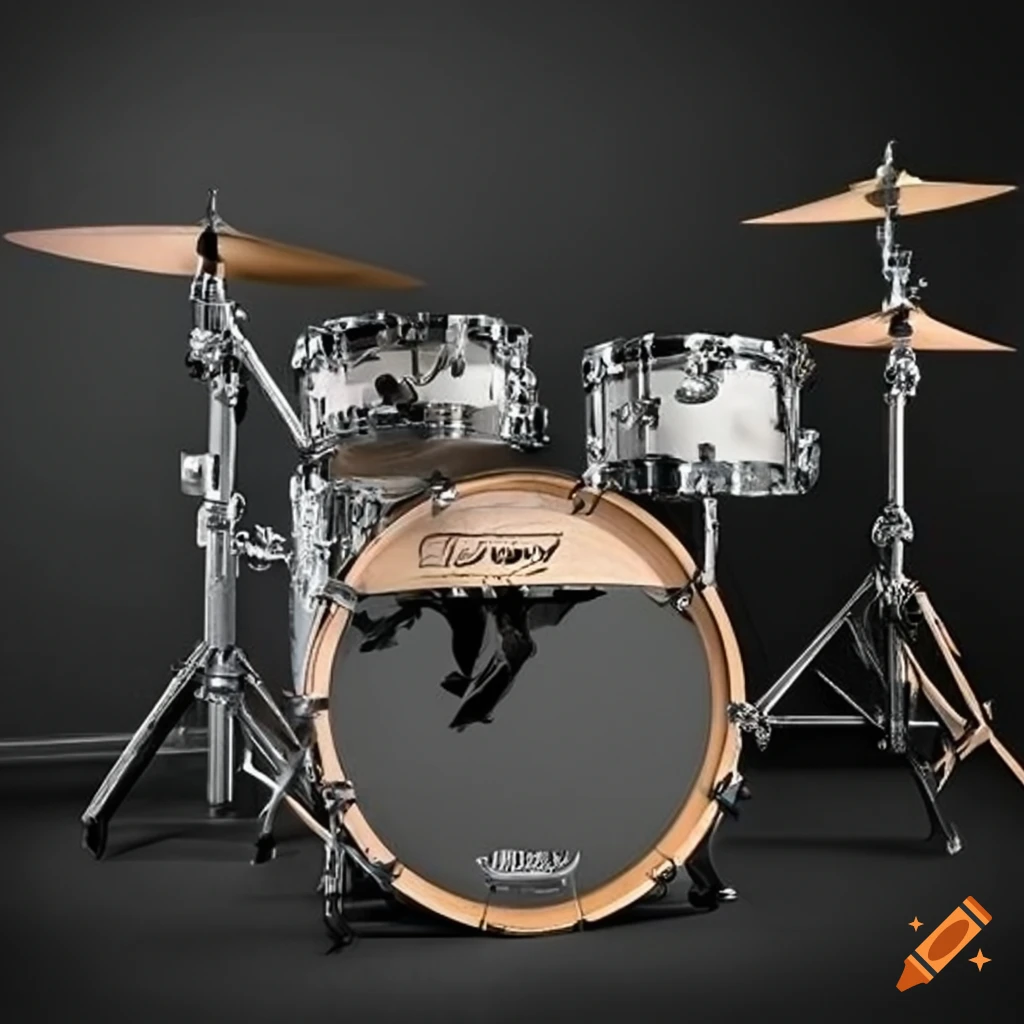 Intricately designed drum set with personalized 'Dom Caixote' drumheads on Craiyon