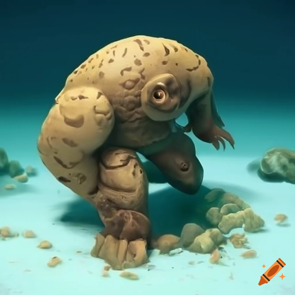 Small sea sand golem in the shape of a rounded fish humanoid on Craiyon