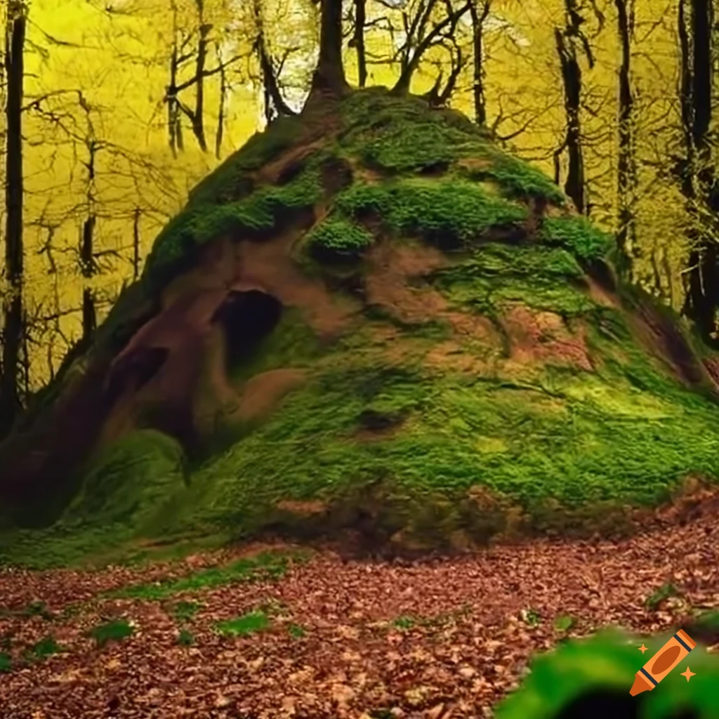 Enchanted earth mound in a golden spring forest on Craiyon