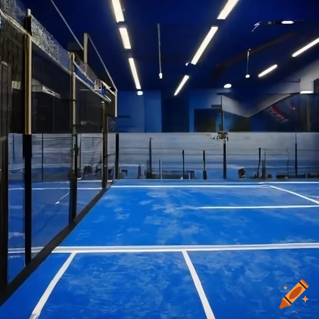 Dynamic action on a blue padel court like world padel tour on Craiyon