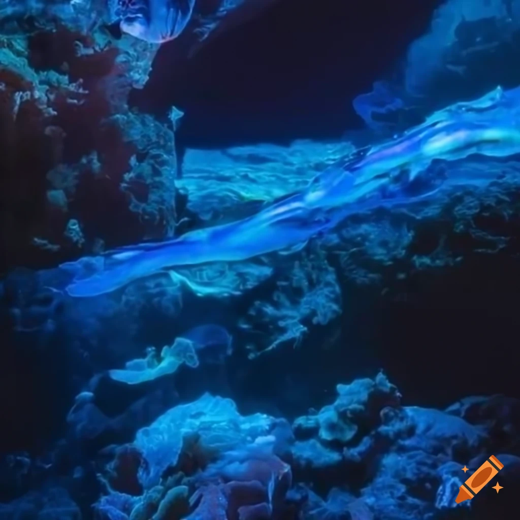 Underwater tapestry of vibrant fish, coral, and mythical creatures with ...