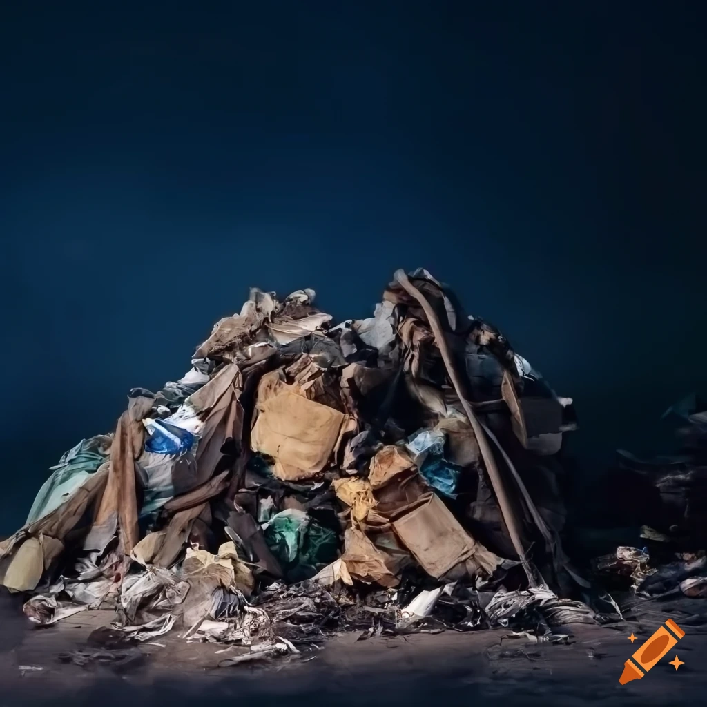 Pile of junk covered with drapery in a dramatic landscape on Craiyon