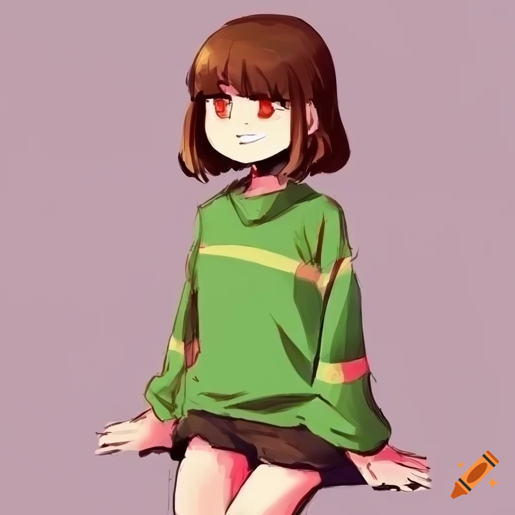 Chara from undertale sitting casually and gazing off-camera in a sketch ...