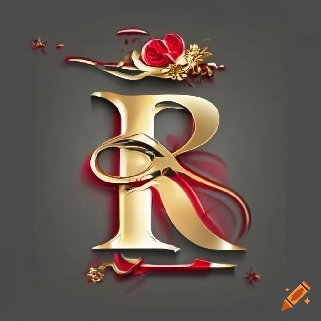 Wedding logo with gold and red letter k and r on Craiyon