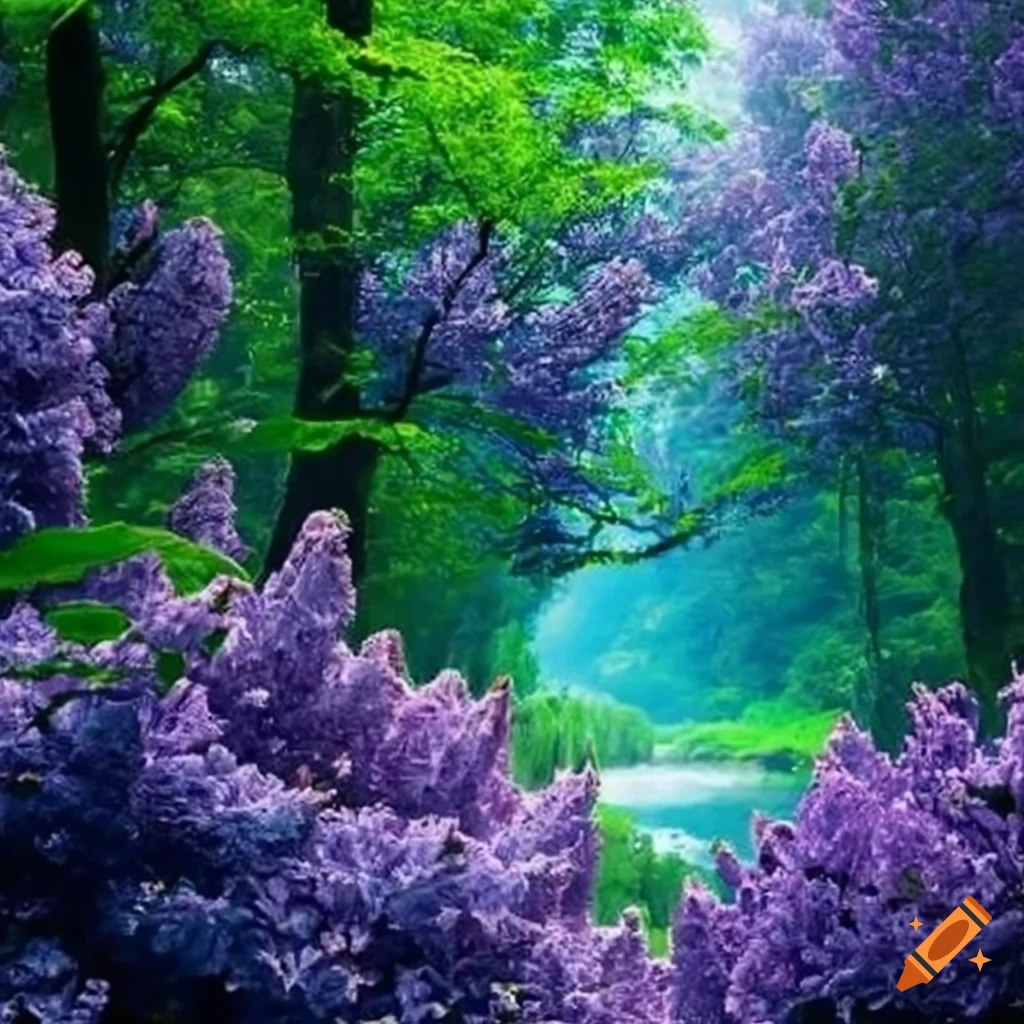 Enchanted vivid lilac forest on Craiyon