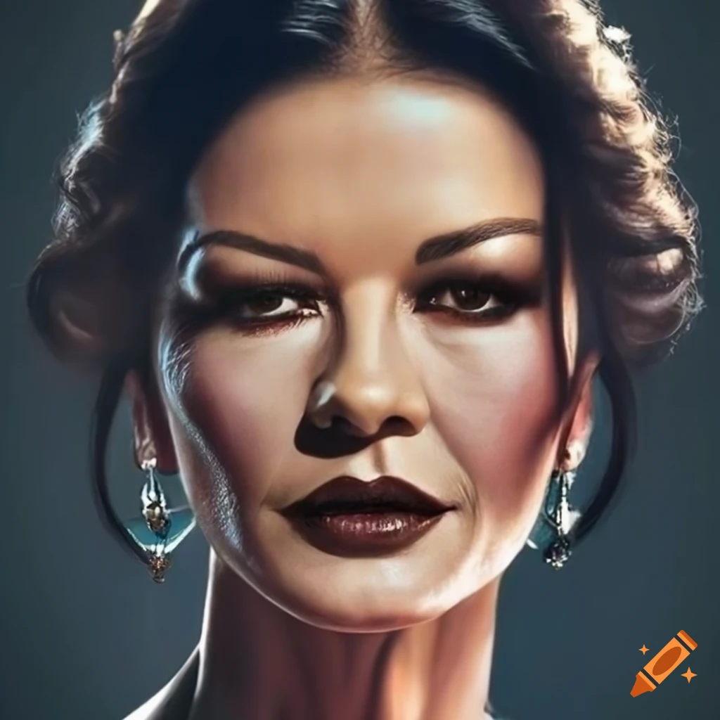 Portrait of Catherine Zeta Jones with distinctive facial features and ...