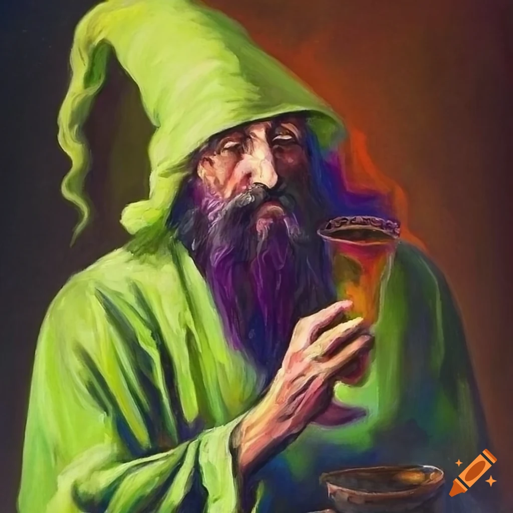 Wizard brewing a concoction in a renaissance style painting on Craiyon