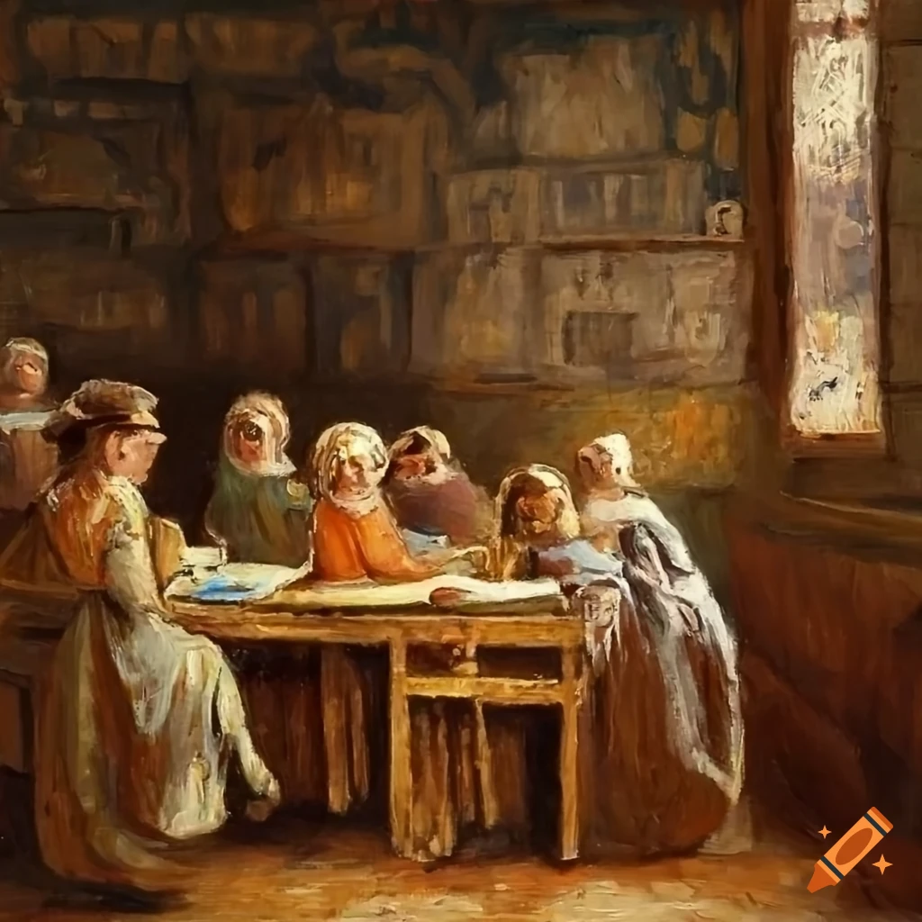 Medieval classroom oil painting in van gogh style on Craiyon