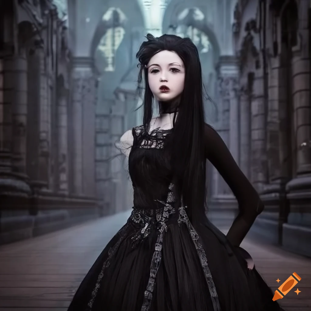 Floor length haired gothic lolita in Melbourne, Australia on Craiyon