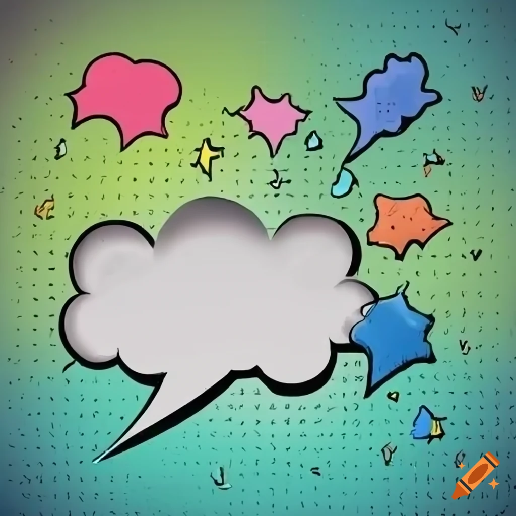 Comic dialogue cloud with colorful text on Craiyon