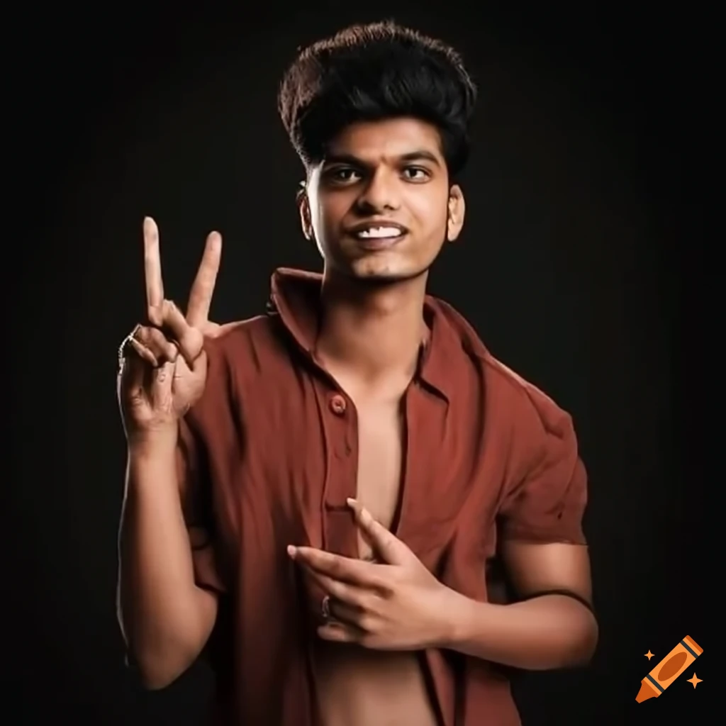 Indian guy posing with peace sign on Craiyon
