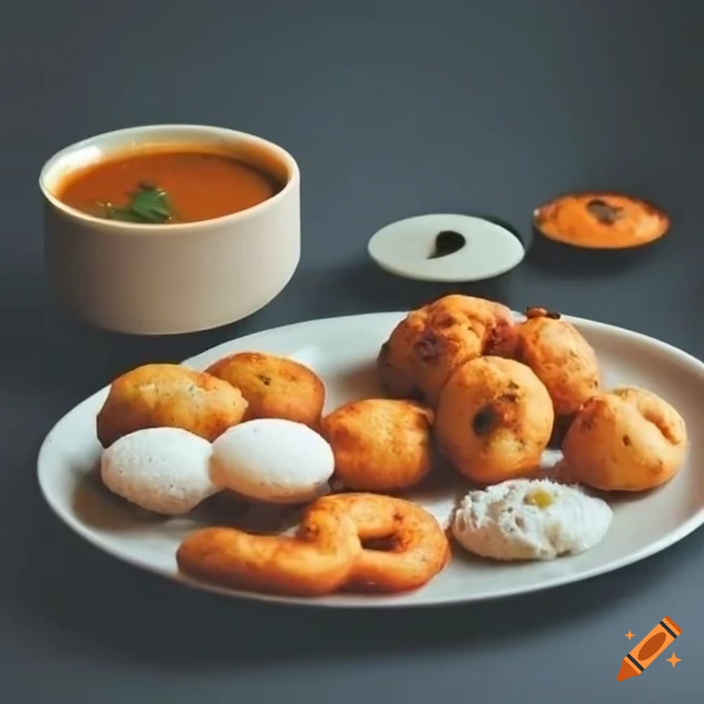 Authentic Indian breakfast with idli, vada, puri, sambar, dosa, and ...