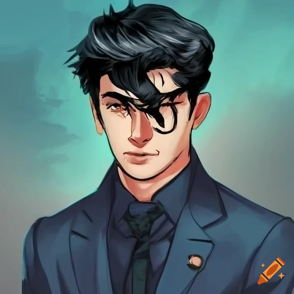 Comic book illustration of a handsome androgynous young man in a suit ...