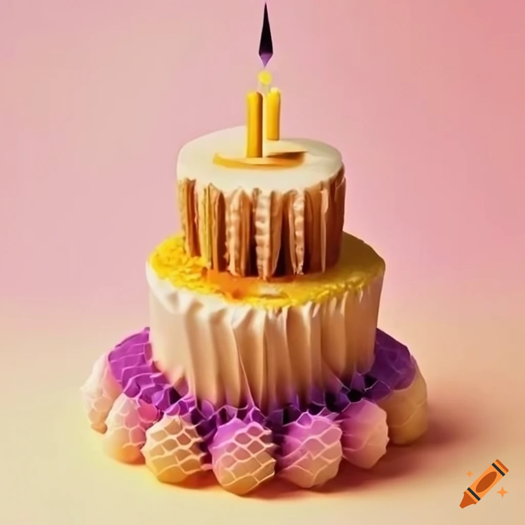 Realistic birthday cake made of paper honeycomb and party accessories ...